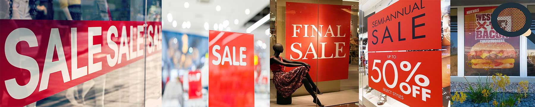 Window Signs. Adhesive Vinyl and Clings.